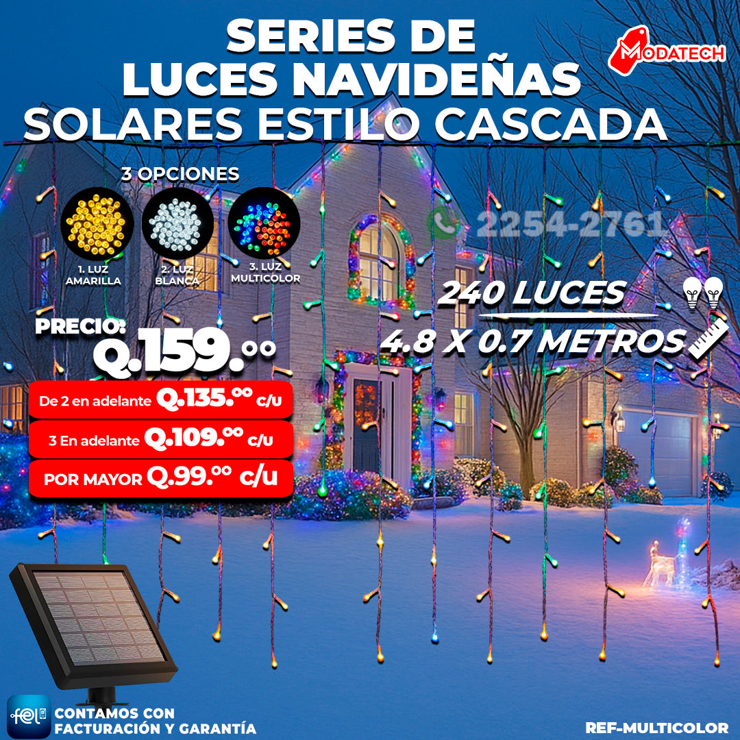 Luces Navideñas Solares 240 Luces Multicolor estilo Cascada – iSolar.gt