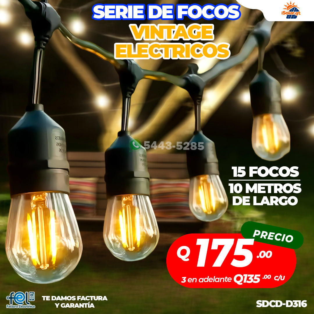 💡 Serie de Focos Vintage Eléctricos (15 focos / 10 metros) – iSolar.gt