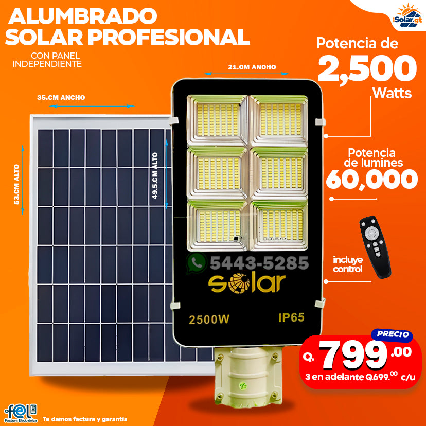 Alumbrado Solar Profesional con Panel Independiente de 2500 Watts ...